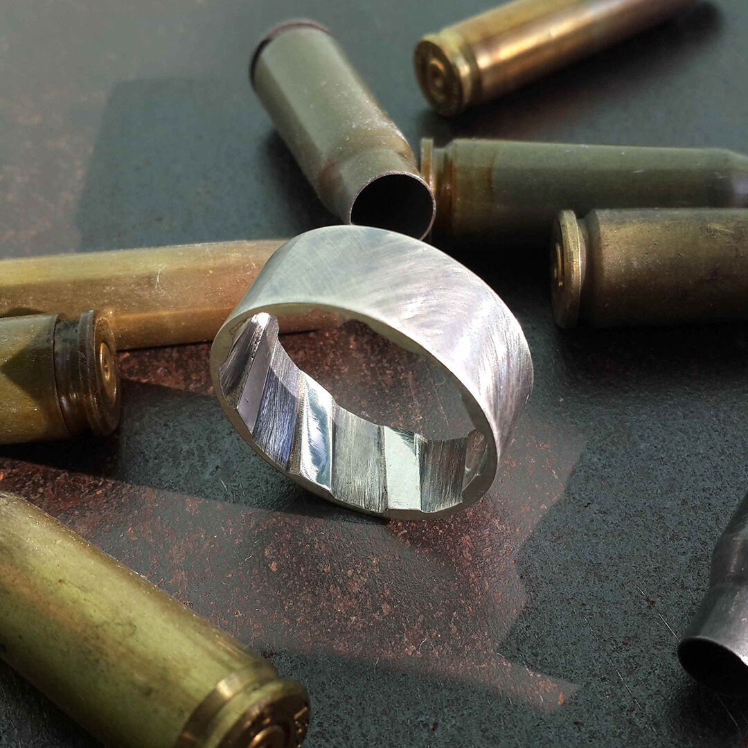 Gun Barrel Ring 9mm Traditional Rifling, Unique Mans Silver Band ...