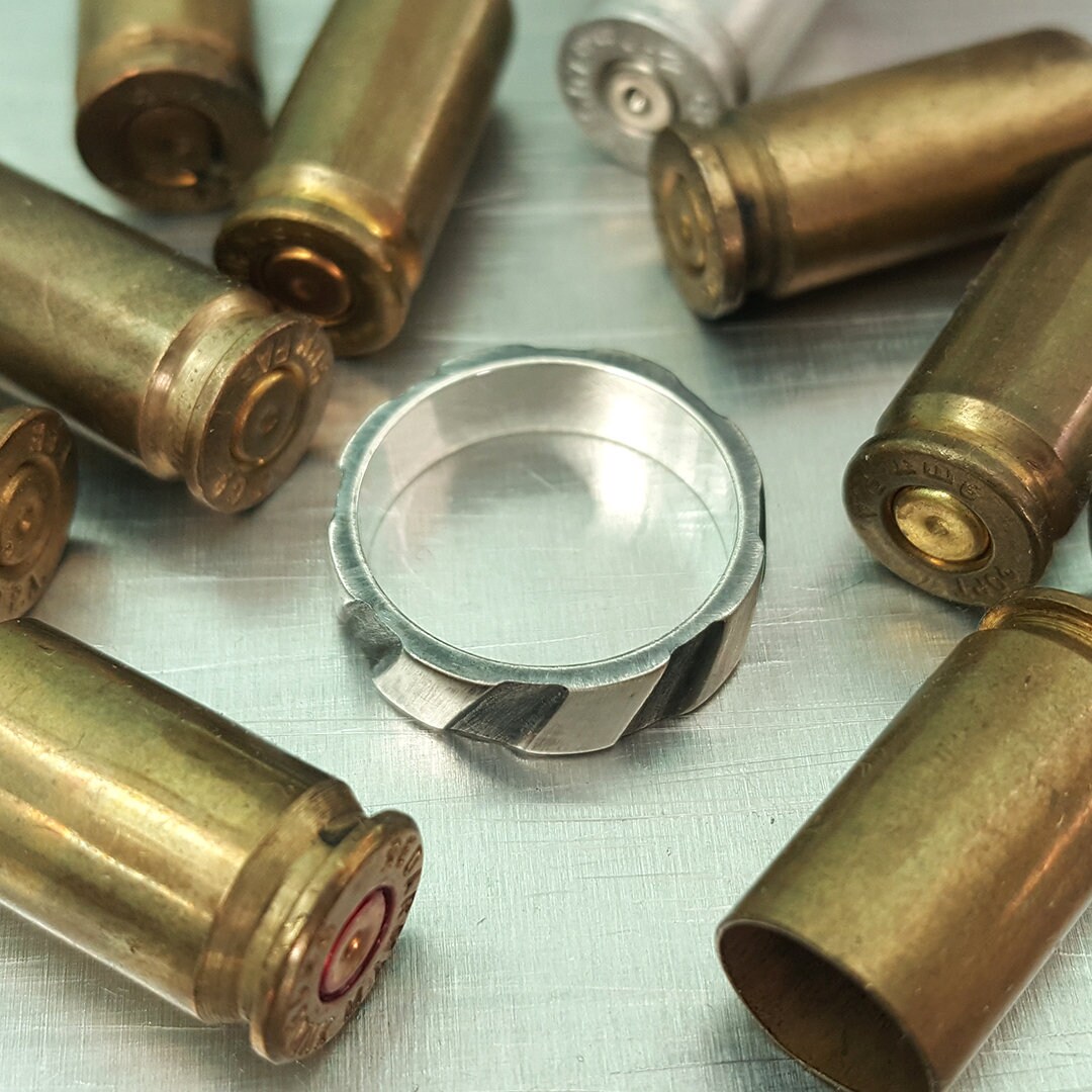 Gun & Bullet rings Traditional Rifling oxidized silver | Etsy