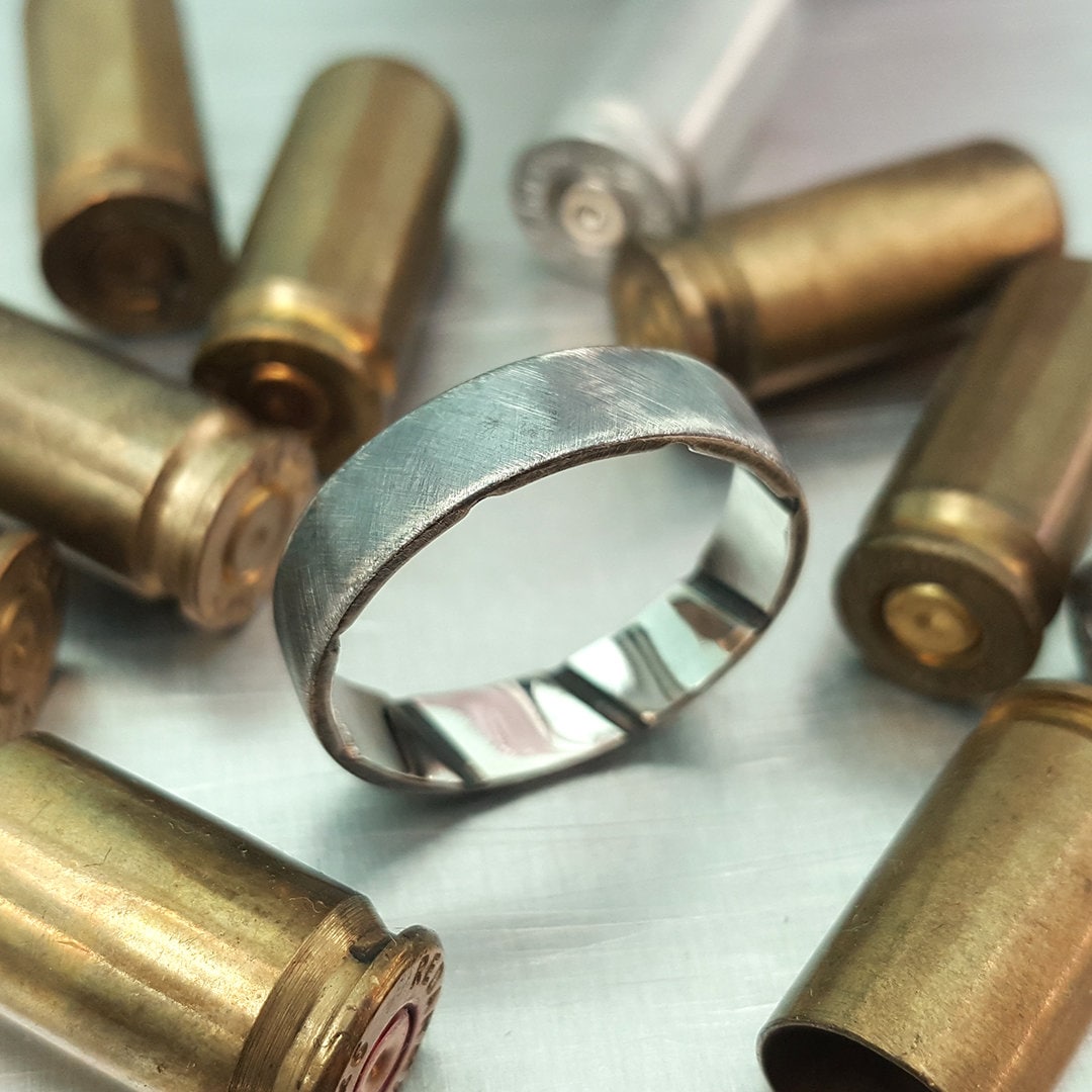 Gun & Bullet Rings - Groove Rifling Oxidized Silver Bands, Unique ...