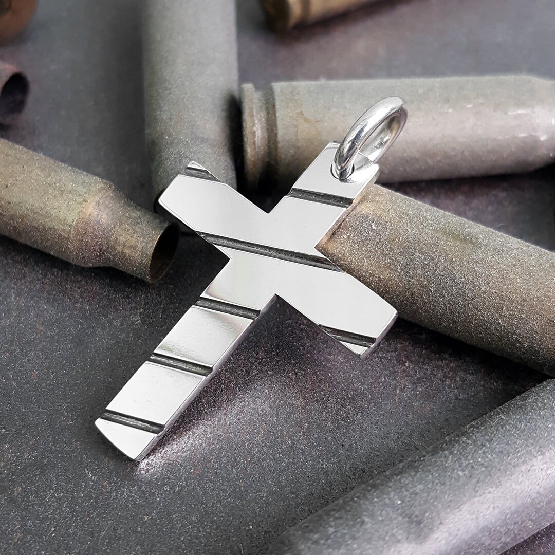 CARPE DIEM Silver Cross, Groove Rifled Gun Barrel Pendant, Unique ...
