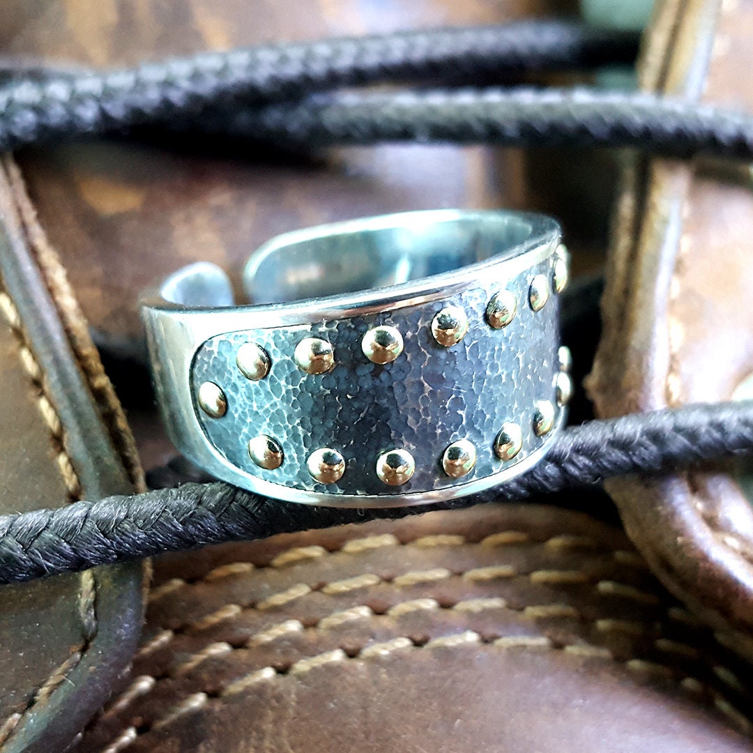 Cowboy Ring, Silver With Golden Rivets, Western Ring, Cowgirl Ring ...