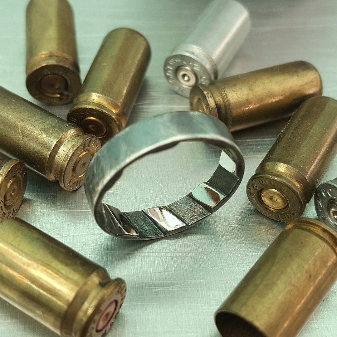 Gun & Bullet Rings - Traditional Rifling Oxidized Silver Bands, Unique ...