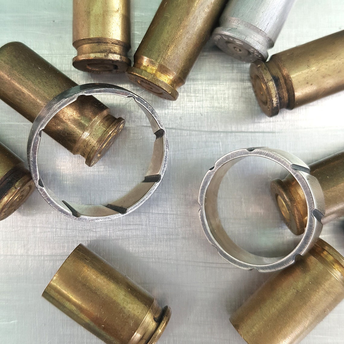 Gun & Bullet rings Groove Rifling oxidized silver bands | Etsy