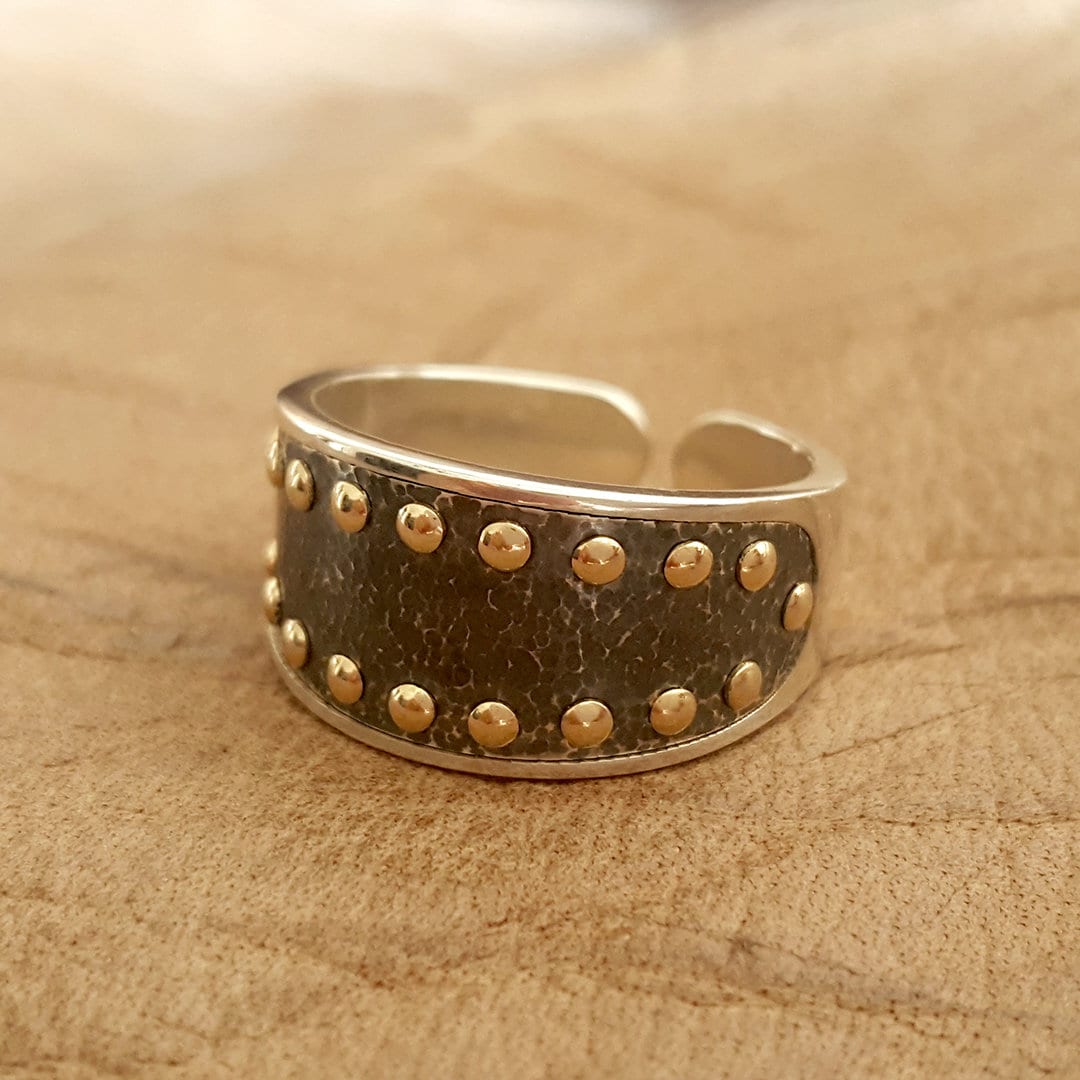 Cowboy Ring Silver With Golden Rivets Western Ring Cowgirl | Etsy