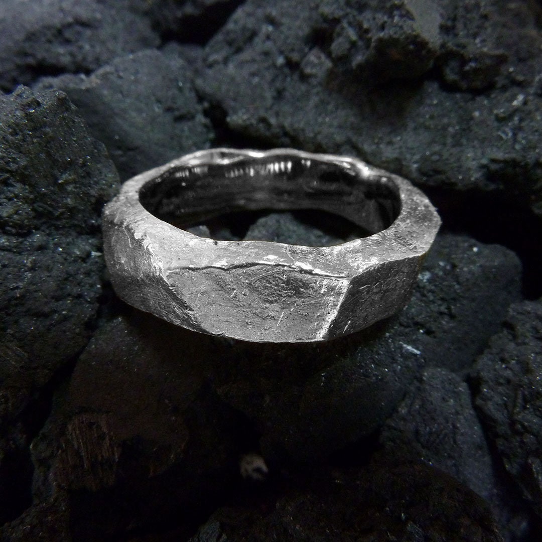 Raw Hammered Silver Ring, Blacksmith's Ring, Faceted Mans Ring, Thick ...
