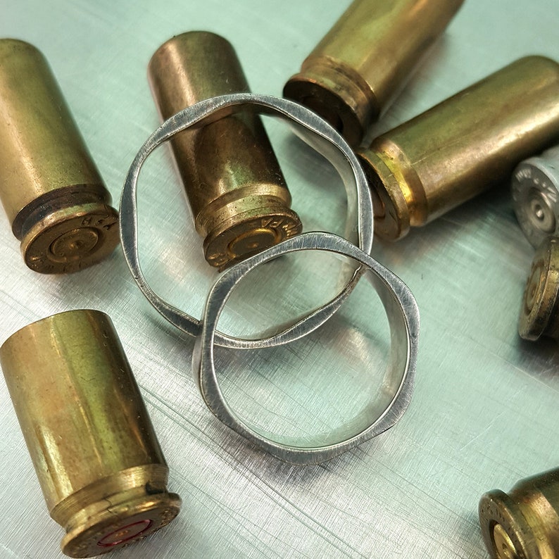 Gun & Bullet Rings Polygonal Rifling Oxidized Silver Bands - Etsy UK