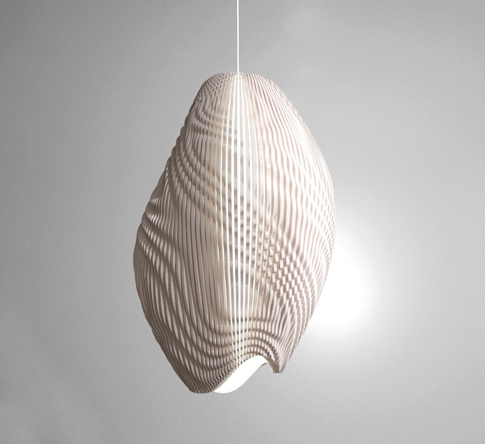 Long White Ripple Lampshade Pendant Light Contemporary | Etsy