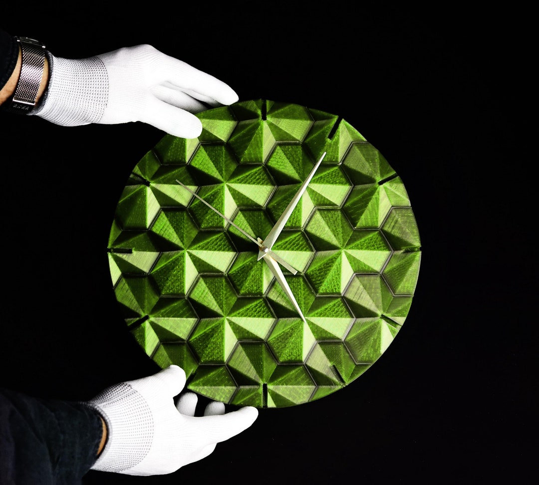 Forest Green Geometric Clock | Modern Wall Clock | Large Wall Clock ...