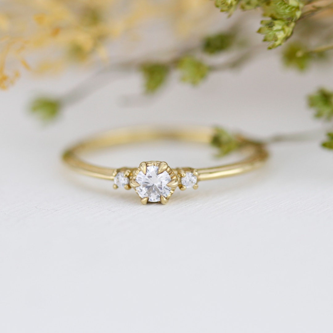 Three Stone Engagement Ring, Simple Ring, Diamond Ring, Dainty Ring | R ...