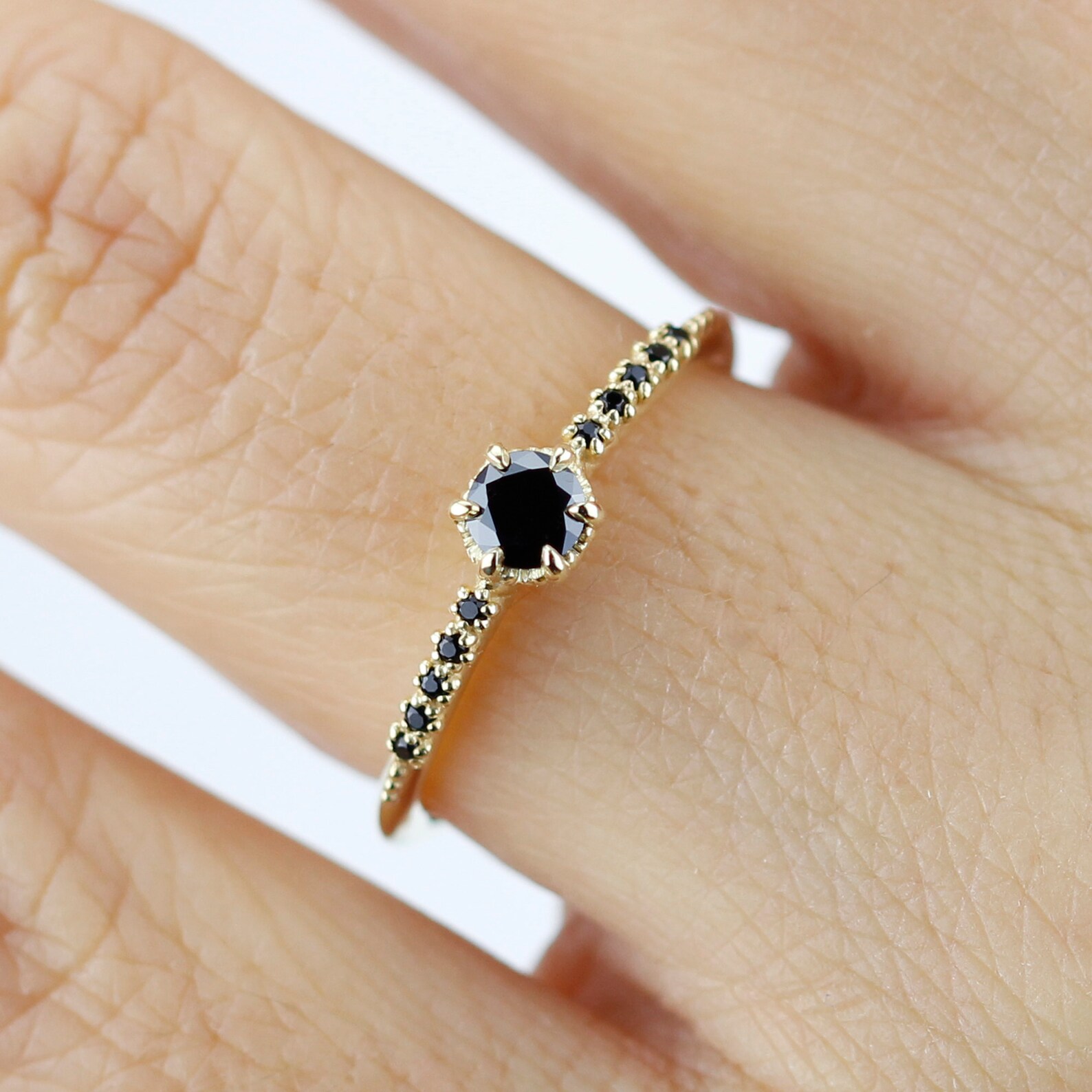 Simple Engagement Ring Black Diamond Engagement Ring Black - Etsy
