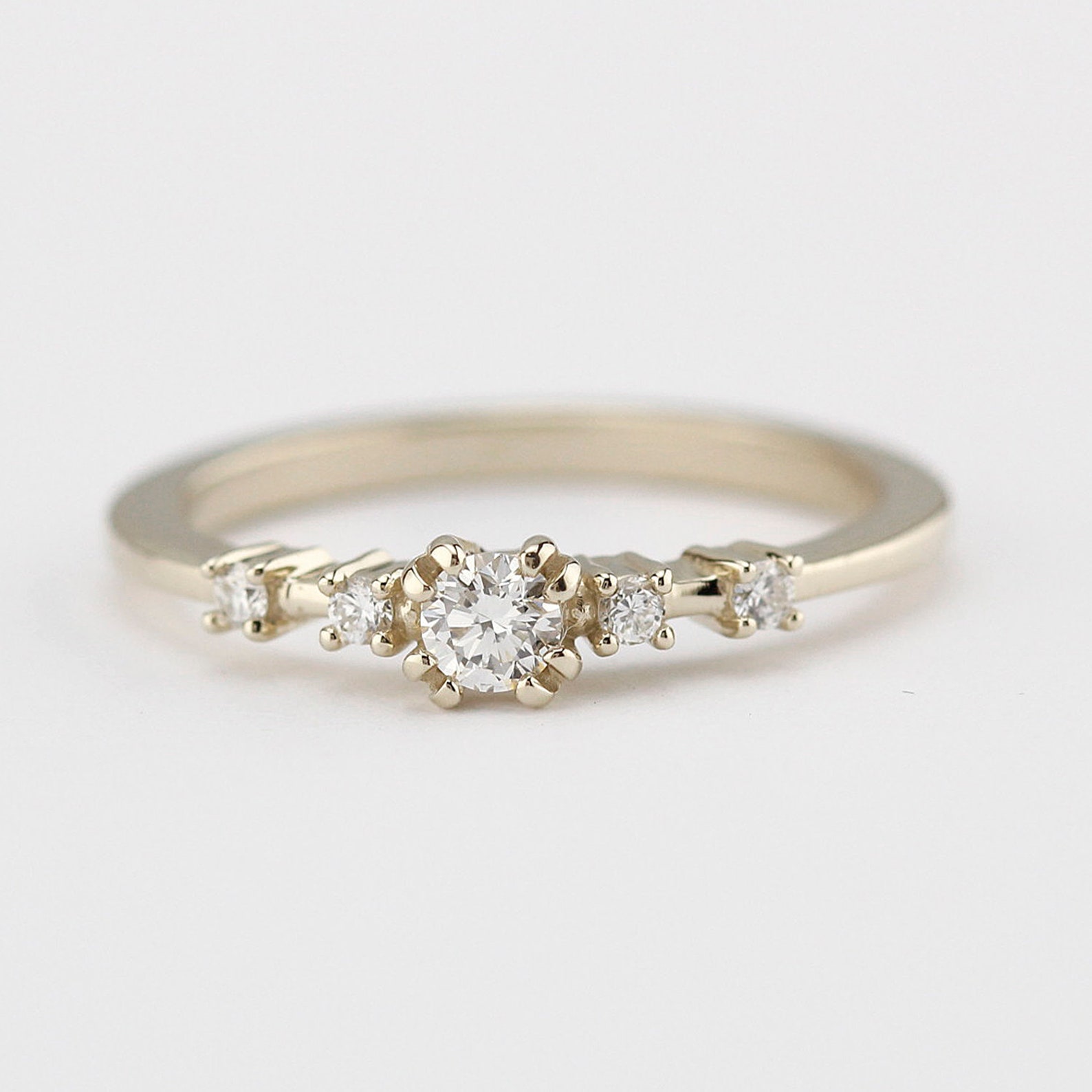 Delicate Engagement Ring Minimalist White Gold Ring Dainty - Etsy