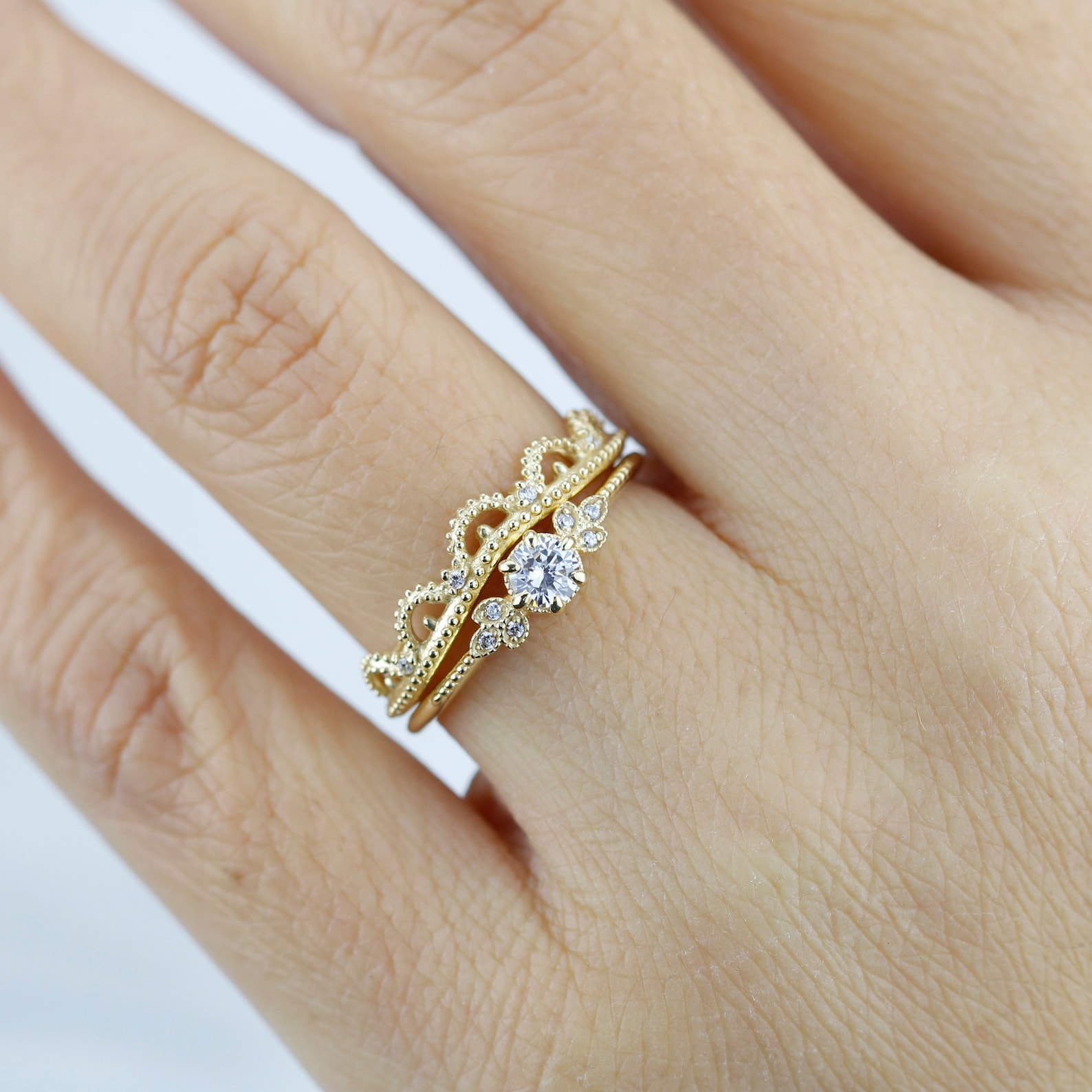 Wedding Ring Set Bridal Set Modern Wedding Set Cluster | Etsy