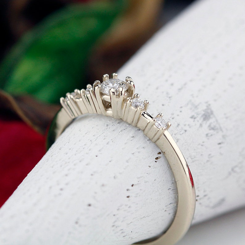 Delicate Engagement Ring Minimalist White Gold Ring Dainty | Etsy