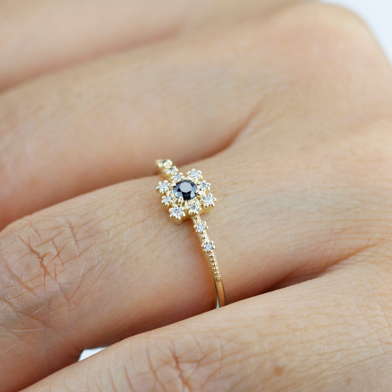 Simple engagement ring with square halo Square ring | Etsy