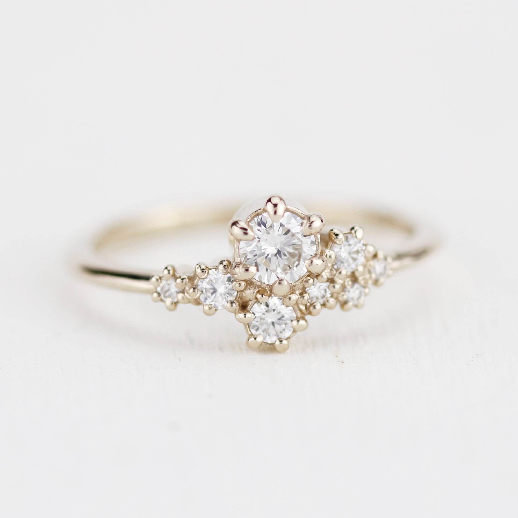 18k Gold Diamond Cluster Engagement Ring: Unique Minimalist Design - Etsy