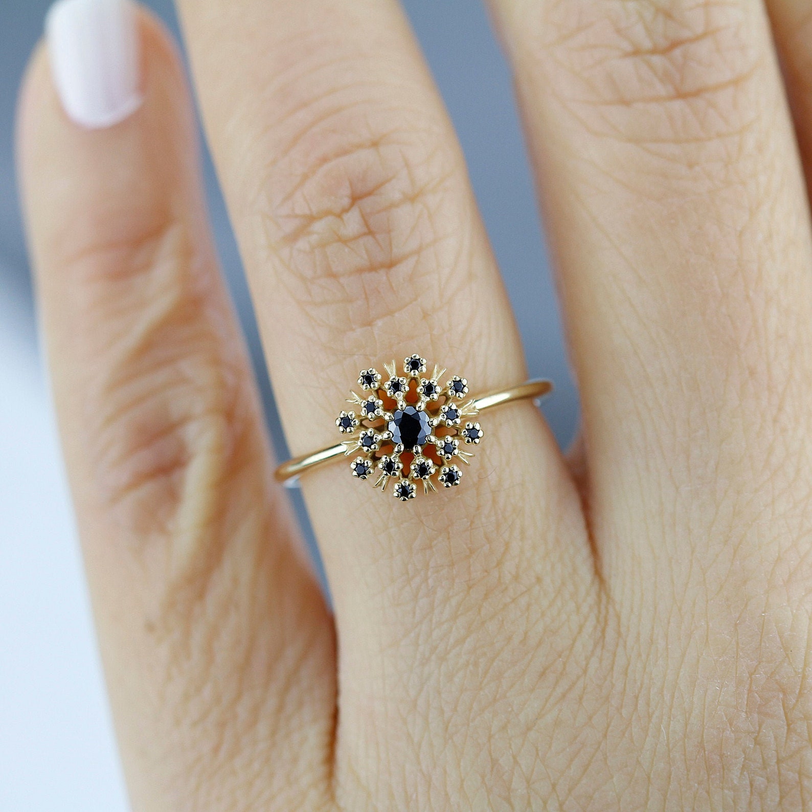 Engagement Ring Black Diamonds Unique Round Engagement Ring - Etsy