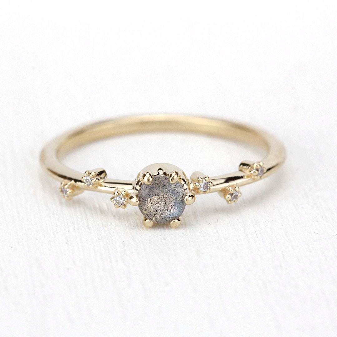 Simple Diamond Ring, Labradorite Engagement Ring, Minimalist Engagement ...