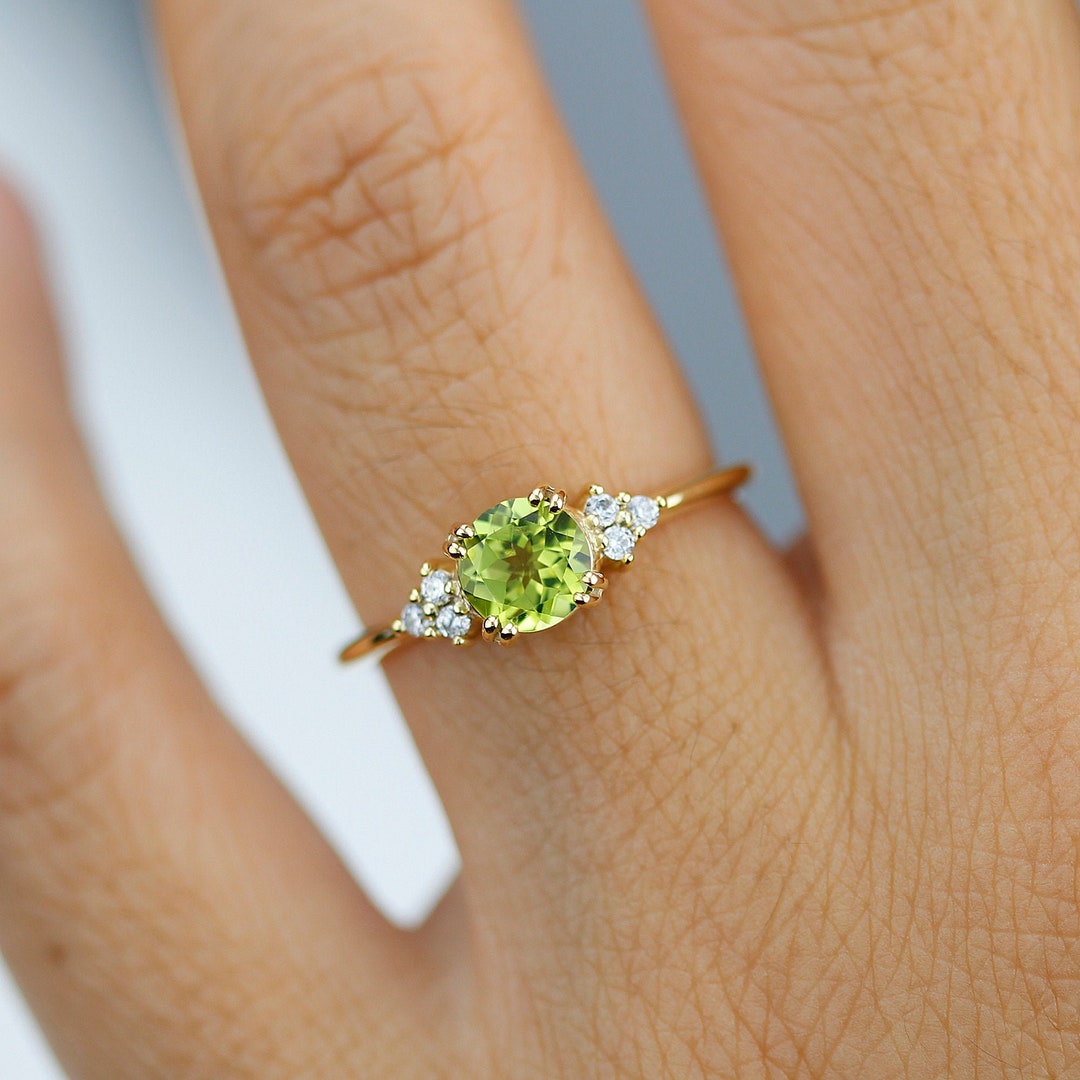 Unique Engagement Ring, Peridot and Diamonds Round Cluster Engagement ...