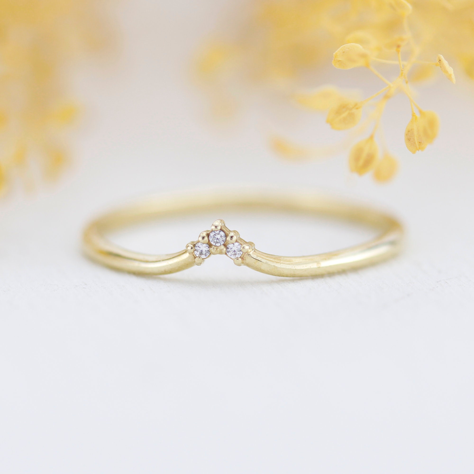 V Shape Wedding Band Simple Diamond Wedding Band Curved - Etsy UK