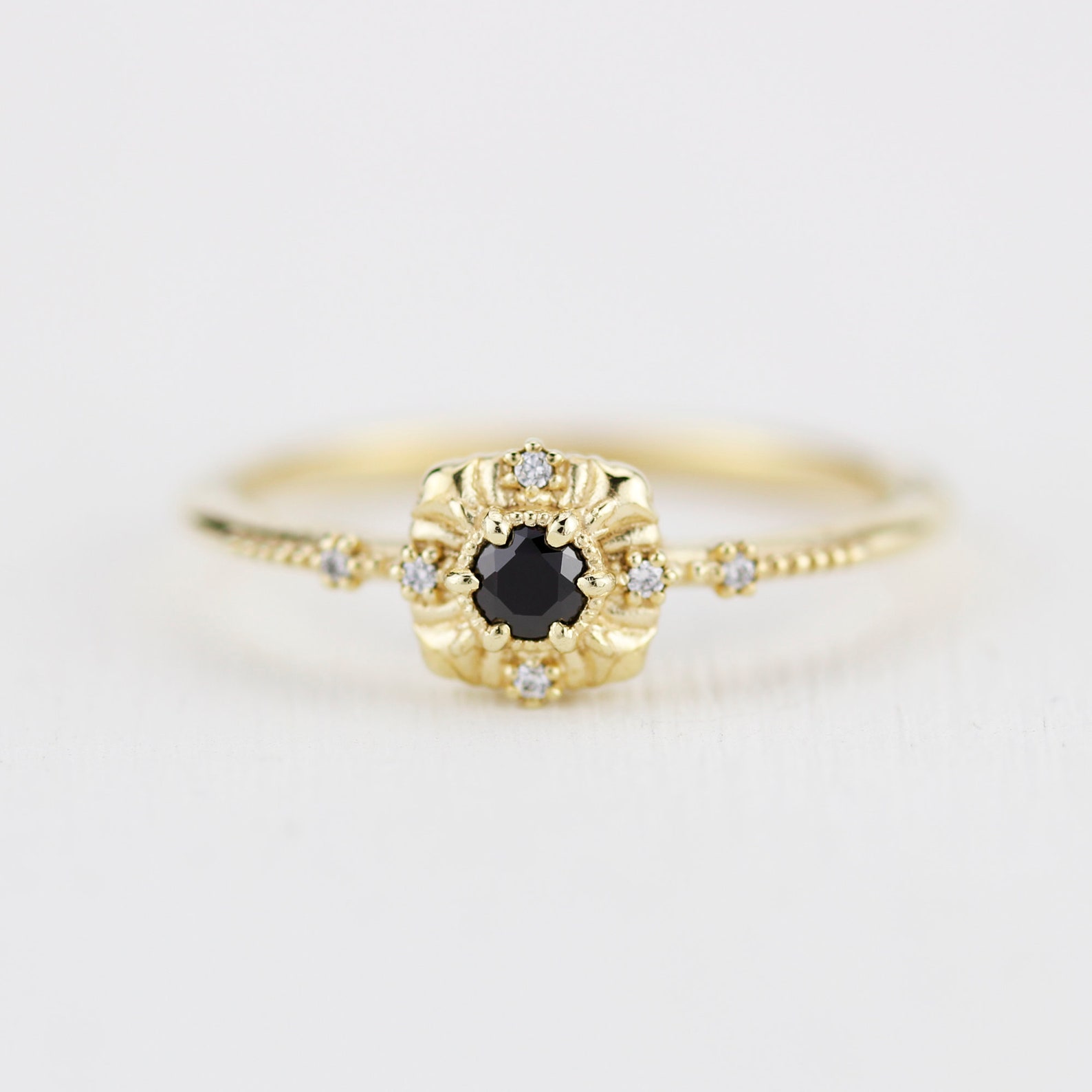 Unique Round Diamond Engagement Ring Art Deco Simple Diamond - Etsy
