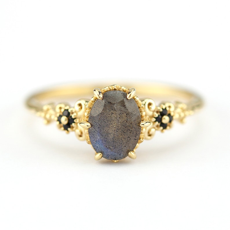 Labradorite Engagement Ring Oval Engagement Ring Black - Etsy