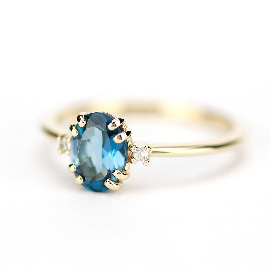 Simple Engagement Ring, London Blue Topaz Engagement Ring, Oval ...