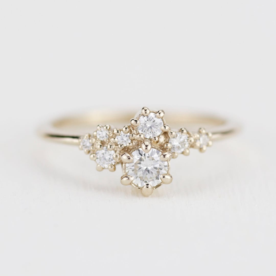 18k Gold Diamond Cluster Engagement Ring: Unique Minimalist Design - Etsy