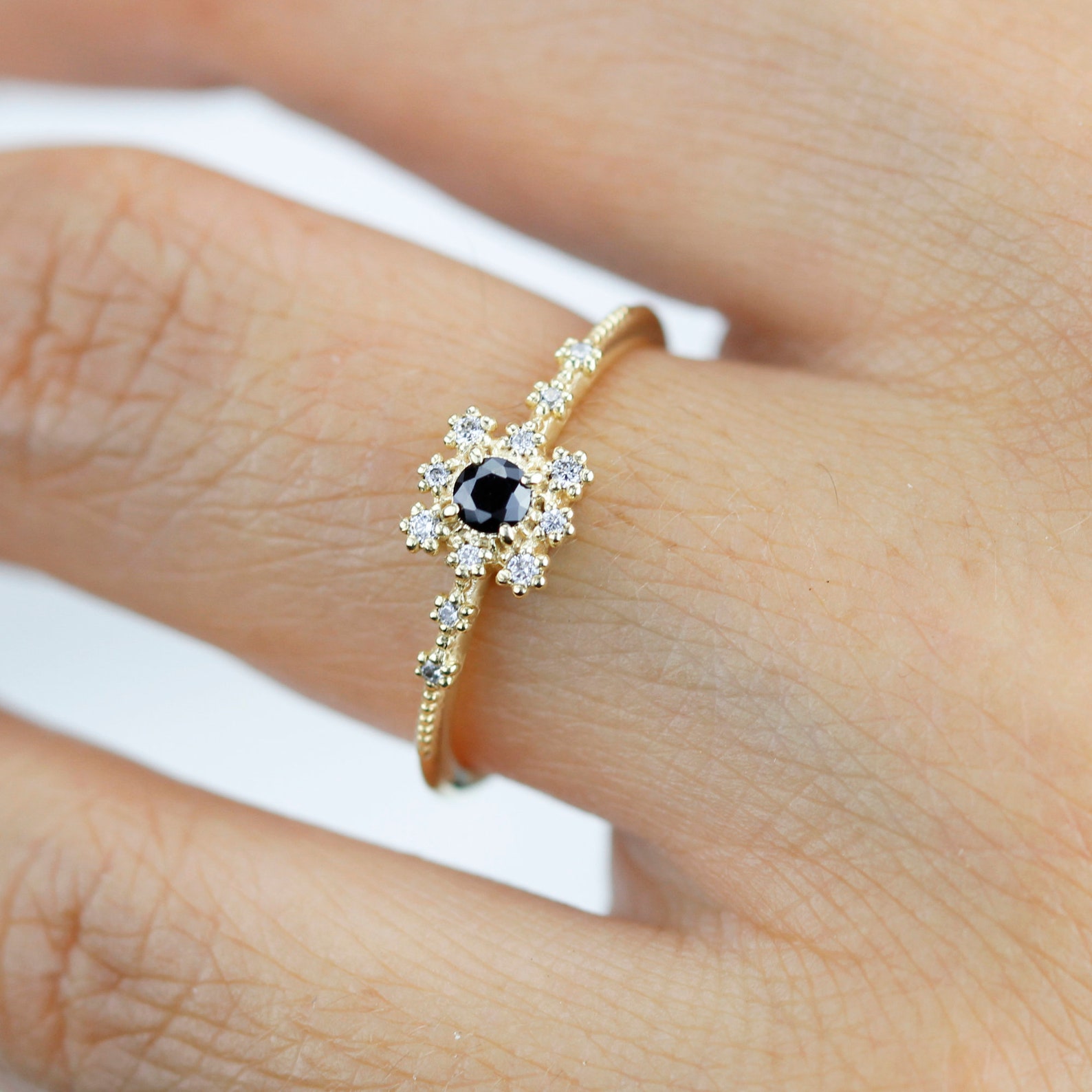 Simple engagement ring with square halo Square ring | Etsy