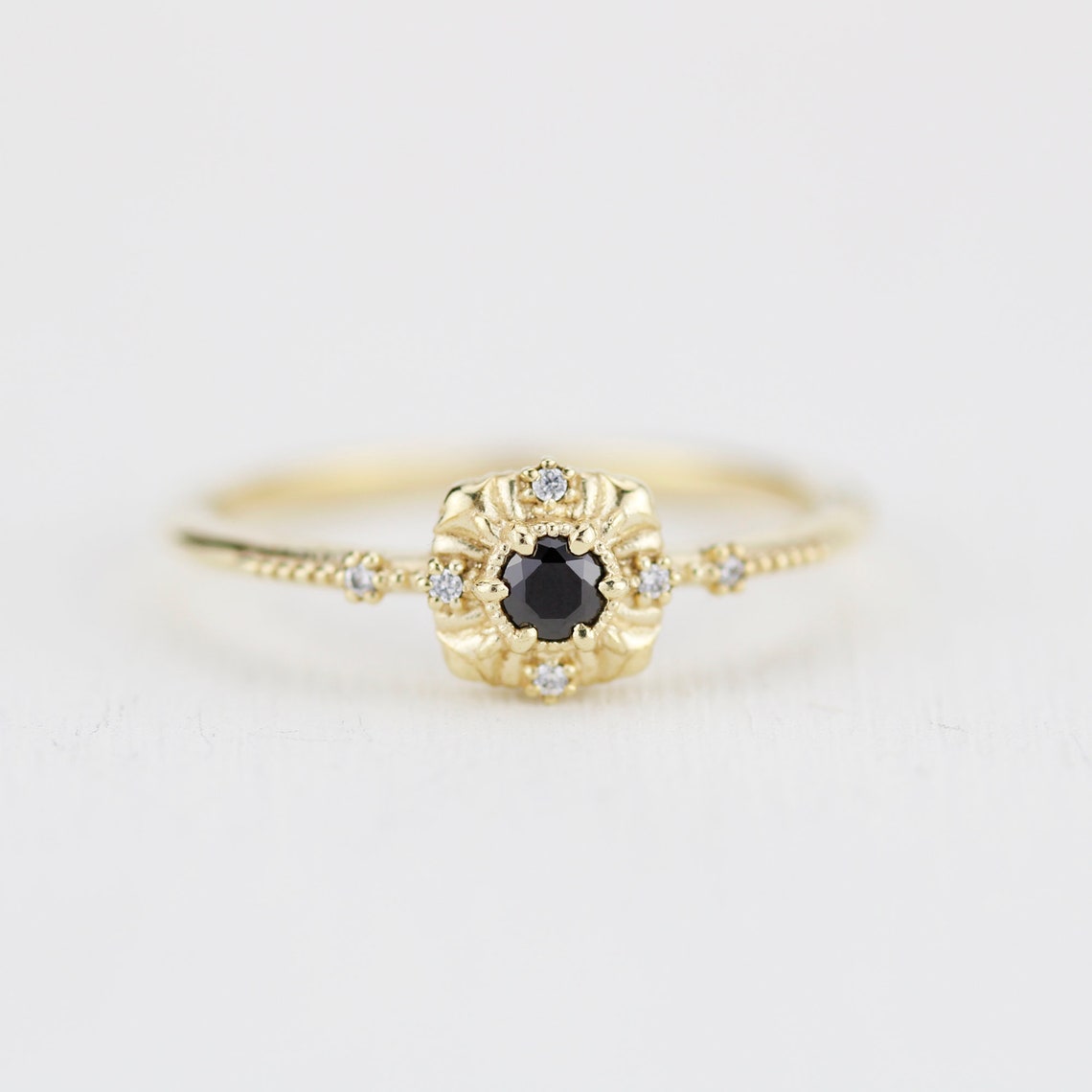 Unique Round Diamond Engagement Ring Art Deco Simple Diamond - Etsy