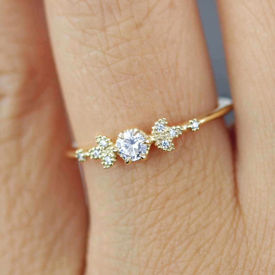 Simple Engagement Ring, Cluster Ring Diamond |R 366WD - Etsy
