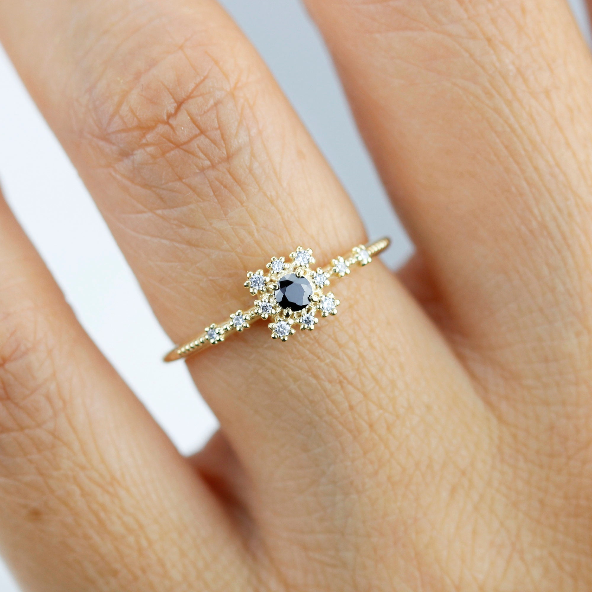 Simple engagement ring with square halo Square ring | Etsy