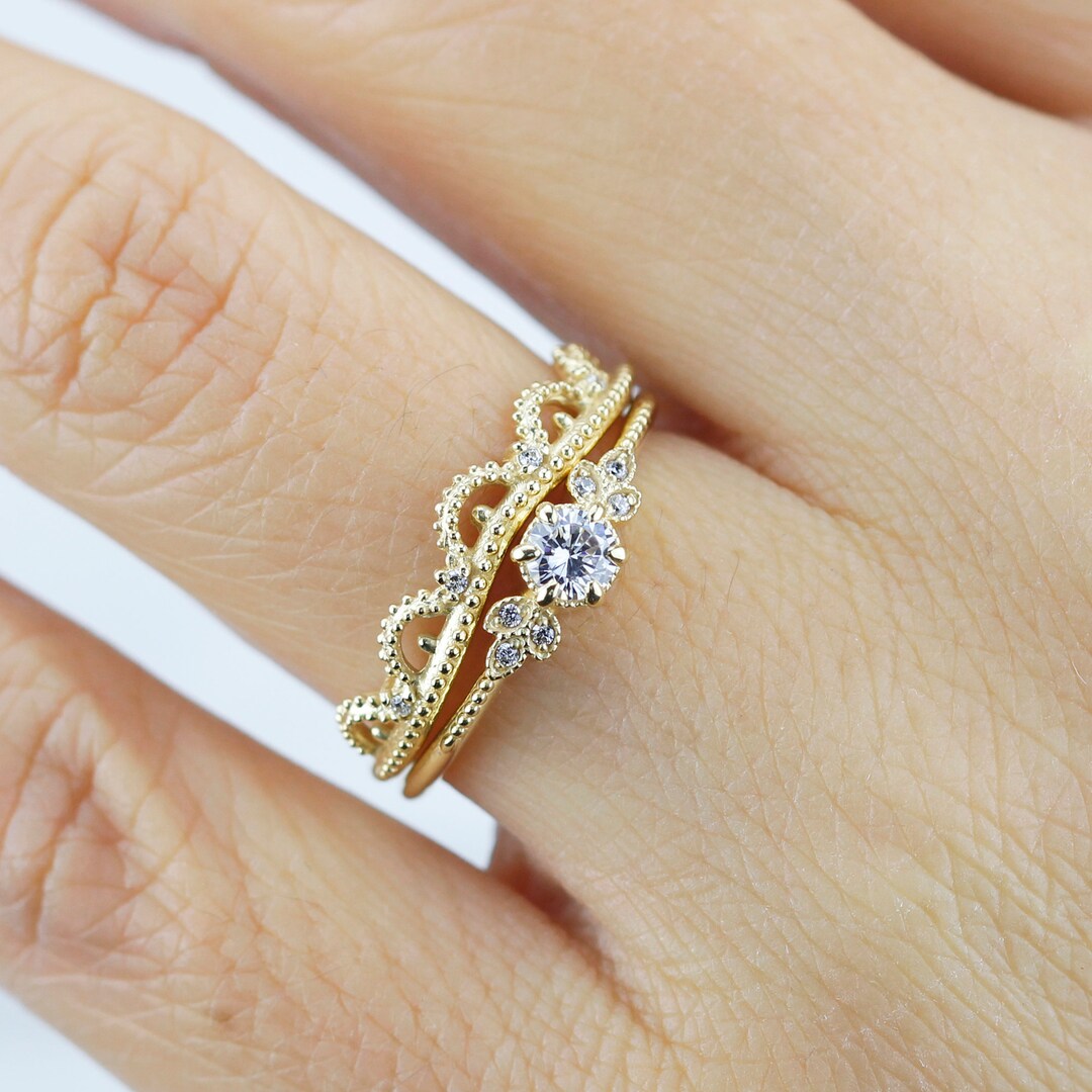 Diamond Cluster Wedding Ring Set: Modern Bridal Jewelry - Etsy