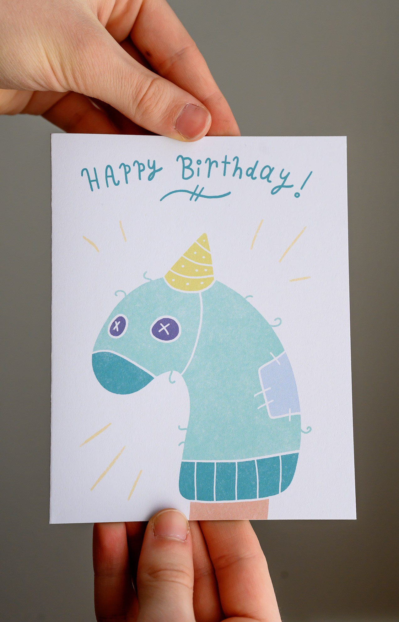 Happy Birthday Card // Sock Puppet // Blank Card // Original Art - Etsy