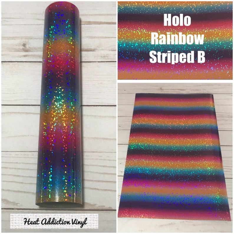 Rainbow Holographic Holo Iron-on Multi-color Stripe Ripples HTV Heat ...