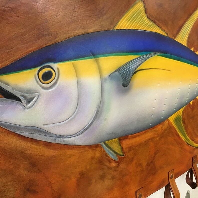 Yellowfin Tuna Leather Art | Hand-tooled Painted Leather | Wall Art ...