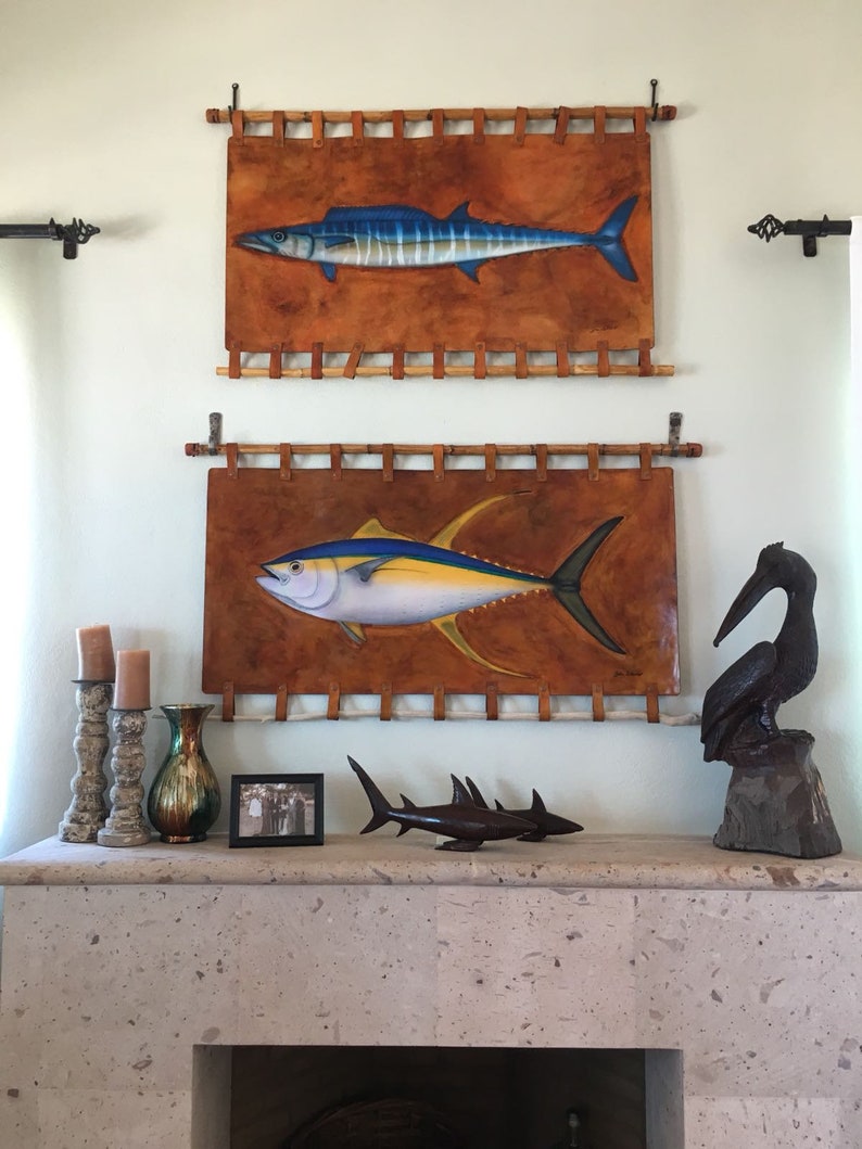 Yellowfin Tuna Leather Art | Hand-tooled Painted Leather | Wall Art ...