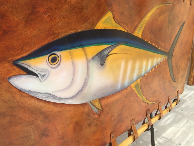Yellowfin Tuna Leather Art | Hand-tooled Painted Leather | Wall Art ...