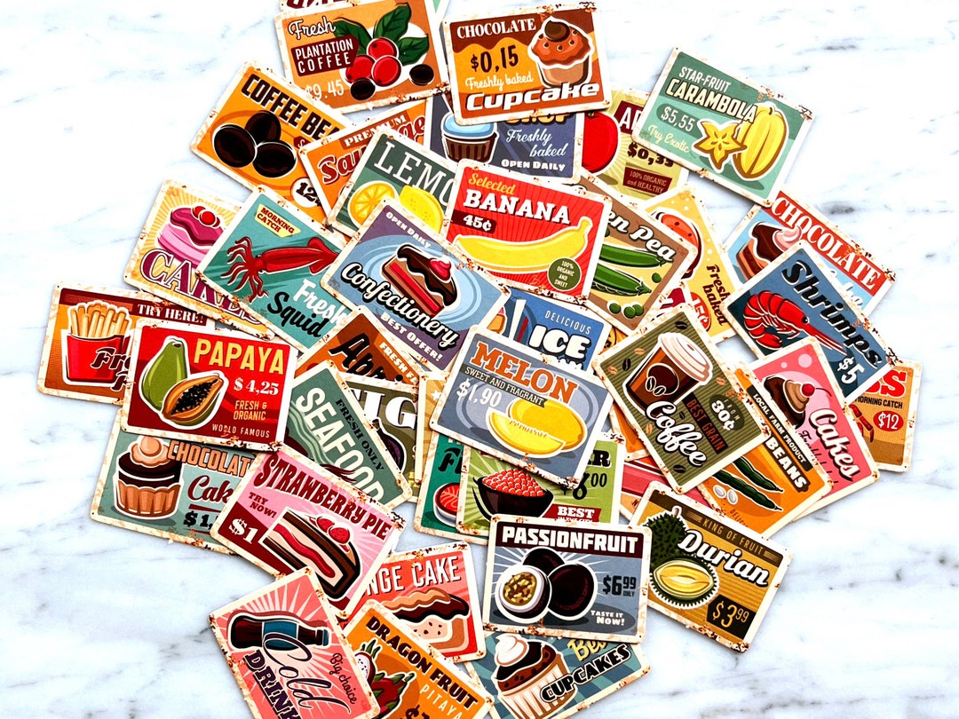 Retro Food Stickers, Vintage Restaurant and Store Label Stickers for ...