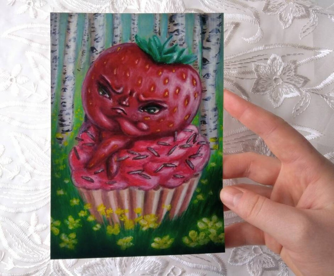 Sulky Strawberry 5x7 Art Print Based on an Original Painting, Lowbrow ...