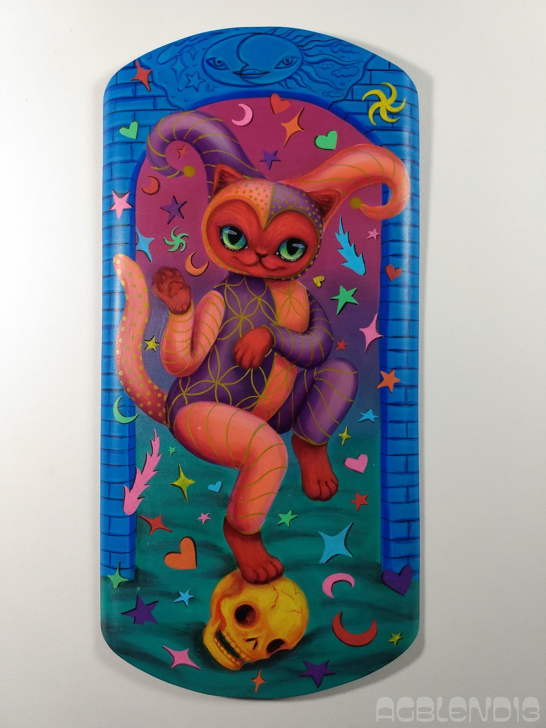Fool's Frolic Original Lowbrow Painting, Jester Cat Painting, Colorful ...