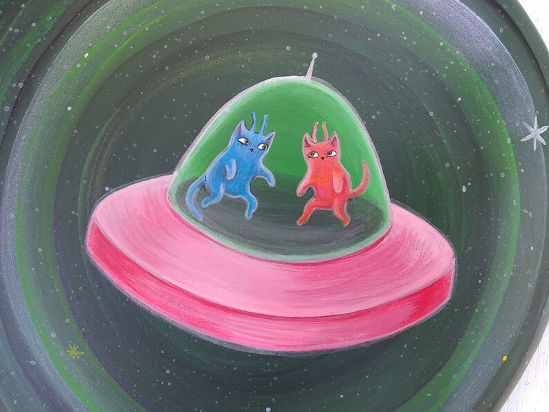 UFO Cats Space Painting Colorful Abstract Atomic Kitten - Etsy
