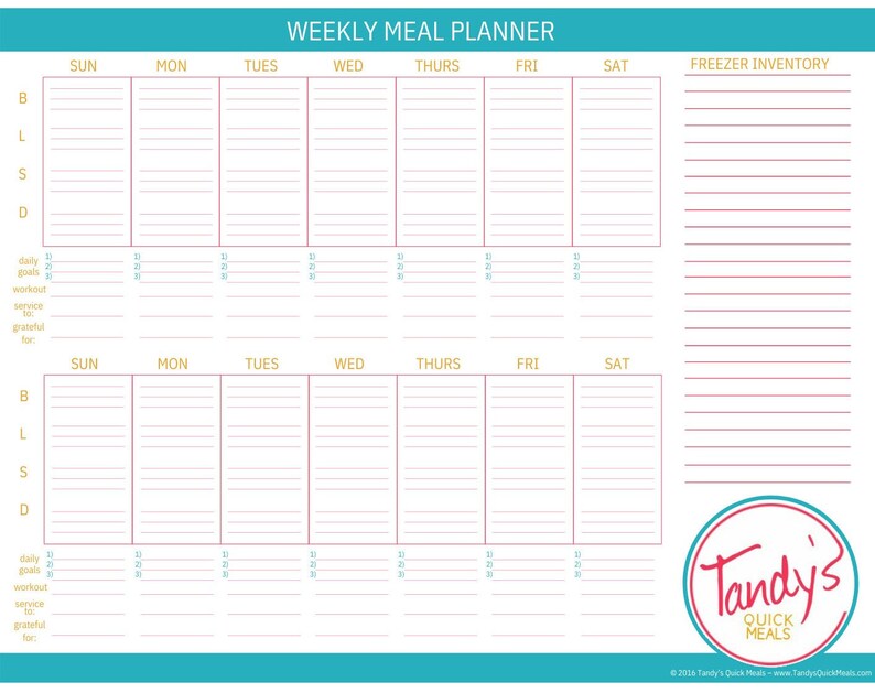 2 Week Meal Planner, Meal Planning, Calendar - Etsy