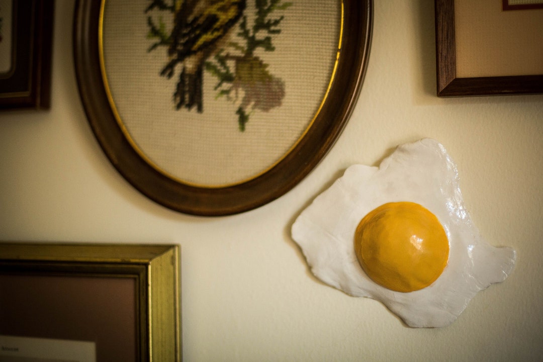 Handmade Ceramic Fried Egg Wall Art, Eclectic Wall Art, Fake Food Decor ...