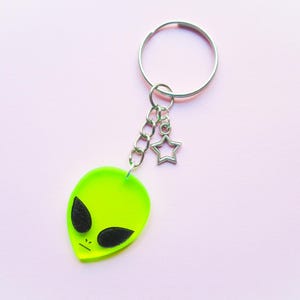 Alien Keychain | Outer Space Green Alien Key Chain | Acrylic 90's ...
