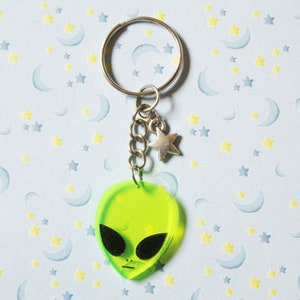 Alien Keychain | Outer Space Green Alien Key Chain | Acrylic 90's ...