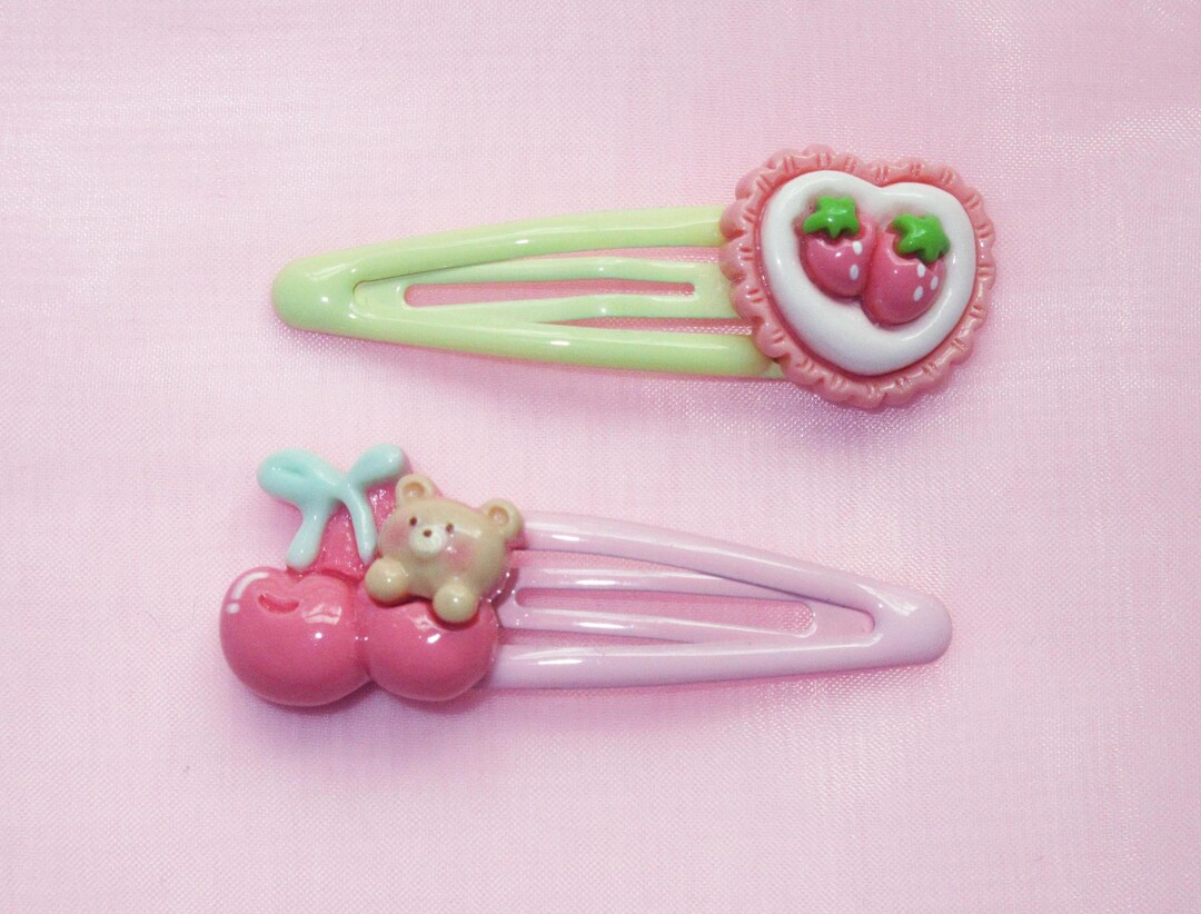 Strawberry or Cherry Hair Clip | Kawaii Cutecore Cabochon Clip ...
