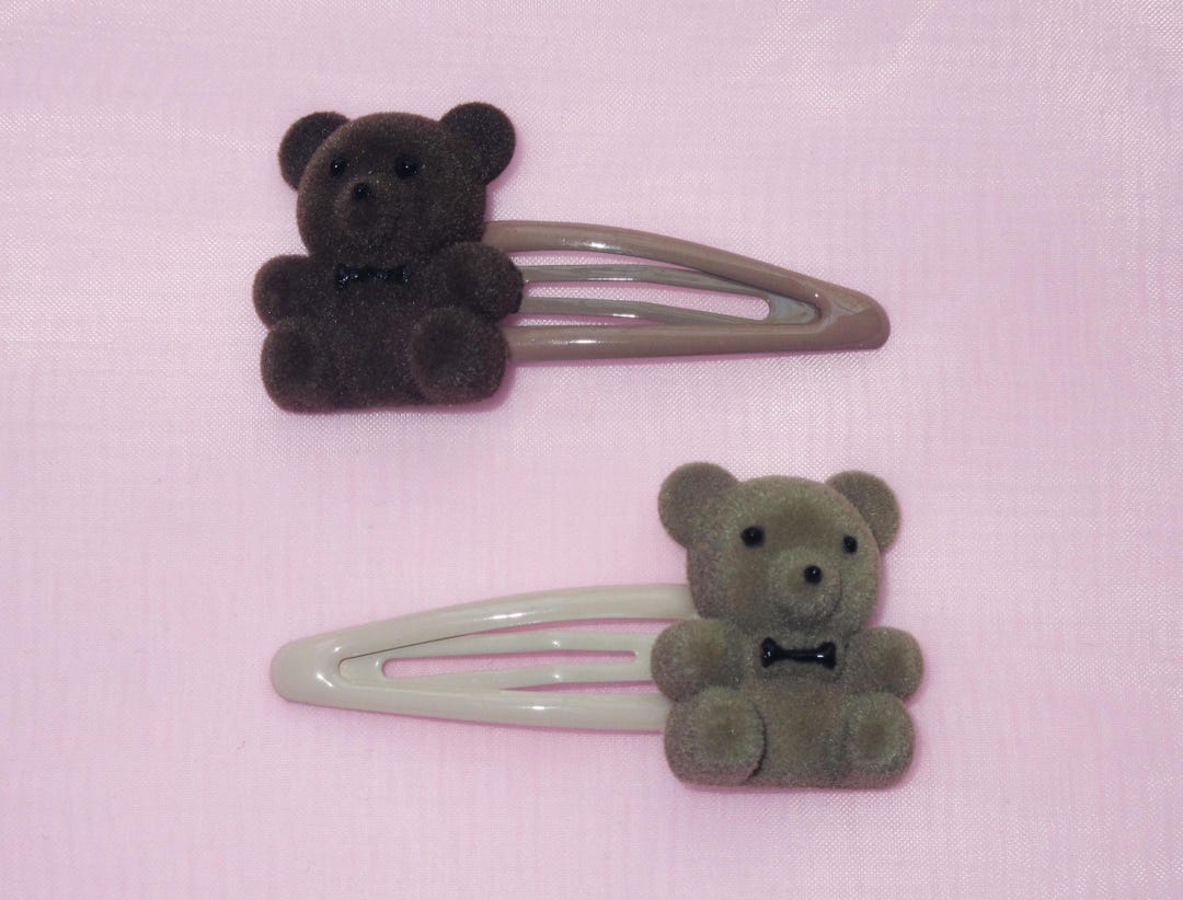 Kawaii Fuzzy Bear Hair Clip | Cutecore Biscuit Cabochon Hair Clip ...