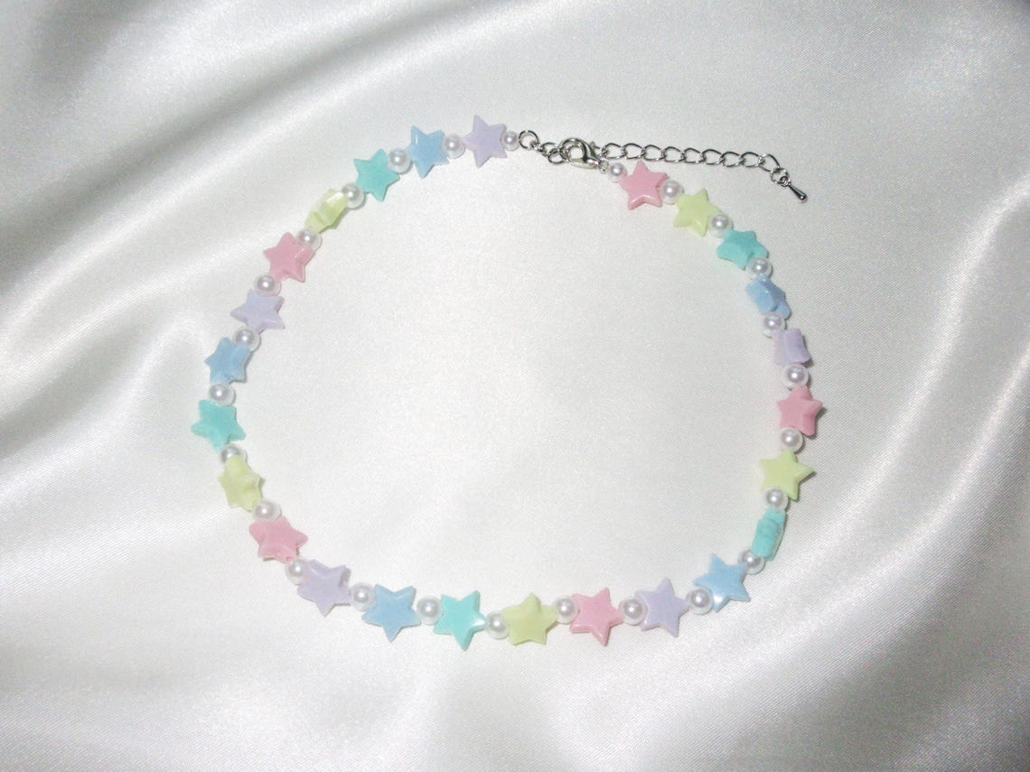 Pastel Stars Beaded Choker | Cutecore Aesthetic Choker Necklace ...