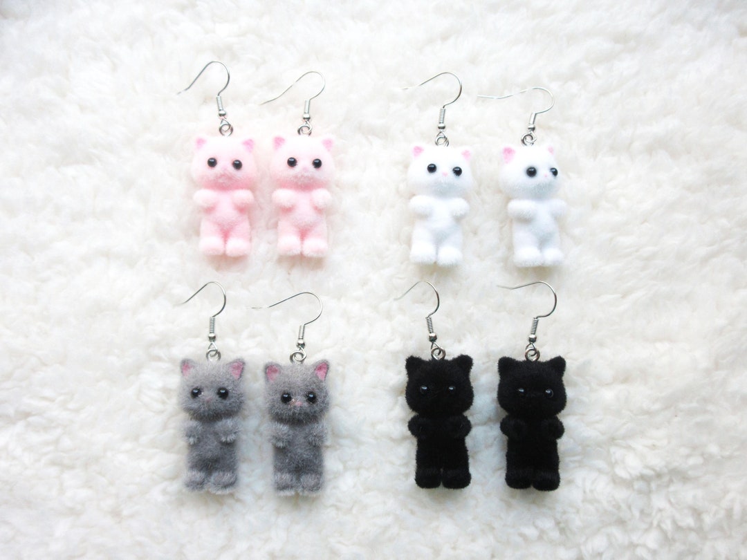 Fuzzy Cat Earrings Cutecore Kawaii Aesthetic Soft Girl Harajuku Jewelry ...