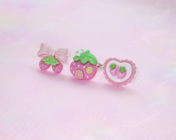 Strawberry House, Bow, or Heart Ring | Cutecore Kawaii Rings ...